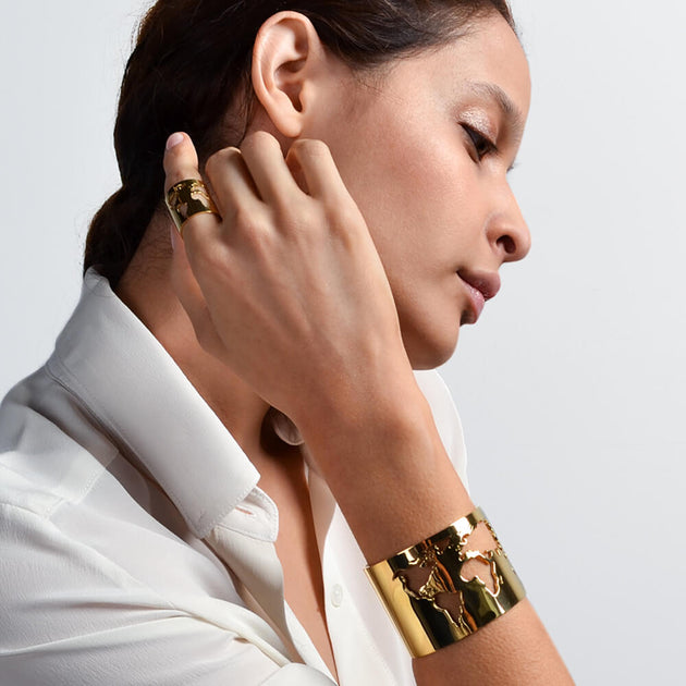 World Cuff 24k Gold Plated or Rhodium Plated Stainless Steel by ...